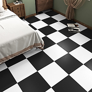 Pure Black Floor Tiles Peel and Stick Vinyl Flooring for Bathroom Kitchen 5PCS Self Adhesive Vinyl Flooring Tile Waterproof Stick and Peel Garage Floor Tiles Stick on Tiles 12''x12'' Floor Stickers