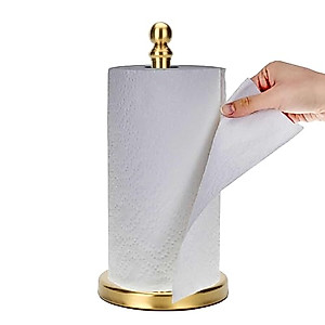Gold Paper Towel Holder Countertop, Standing Paper Towel Roll Holder for Kitchen Bathroom, with Weighted Base for One-Handed Operation (Gold)