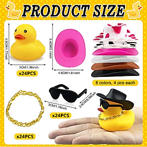 HAVAGDTM 24 Set Cowboy Rubber Duck with Mini Hat Necklace and Sunglasses Bath Duck Toy for Baby Shower Birthday Swimming Party Gift Favor Decorations