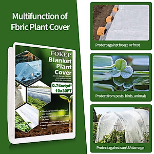 FOKEP 10Ft x 30Ft Plant Covers Freeze Protection, Reusable Frost Cover Plants Blanket for Winter, Floating Row Fabric Cover for Vegetables, Insect Protection, Sunscreen, Season Extension, 0.74oz/yd²
