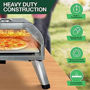 Gas Pizza Oven with 16" Pizza Stone - Caprihom Outdoor Portable Pizza Ovens for Outside Kitchen Pizza Maker Oven Stainless Steel Pizza Oven Countertop