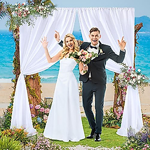 10ft x 10ft White Backdrop Curtain for Parties Thick Polyester White Wedding Drapes Panels Satin Curtains Decoration Back Drop Cloth for Photography Baby Shower Birthday Party