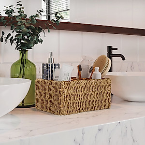 MadeTerra Wicker Utensil Caddy Carrier | Seagrass Woven Divided Cutlery Holder for Table - Kitchen Set Counter Top Organizer - Hold Silverware, Forks, Knives, Spoons, Napkins (Seagrass)