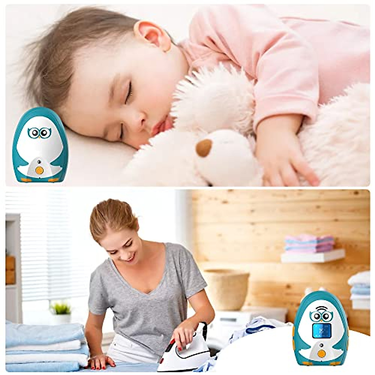 TimeFlys Audio Baby Monitor OL Portable, Two-Way Talk, Long Range up to 1000 ft, Temperature Monitoring and Warning, Lullabies, Vibration, LCD Display, 1 Adaptor 1 Set of Rechargeable Battery