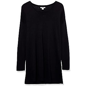Amazon Essentials Women's Lightweight Long-Sleeve V-Neck Tunic Sweater (Available in Plus Size), Black, Large