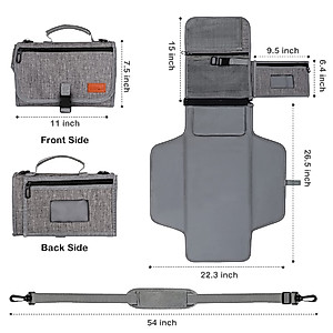 Portable Diaper Changing Pad, Baby Changing Mat with Smart Wipes Pocket, Waterproof Changing Station Kit, Foldable Changing Pad for Baby Shower, Travel, Walking