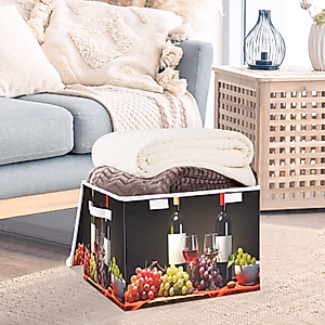 YETTASBIN Wine Grape Storage Basket with Lid and Handles, Large Collapsible Fabric Storage Bins Sturdy Storage Organizer for Shelves, Closet, Bedroom, School, Office, Home Decor