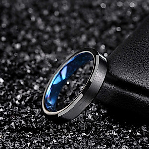 4mm Tungsten Ring for Women Men Black and Blue Thin Two Tone Beveled Edge Comfort Fit Size 5
