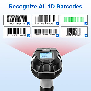 Upgraded Industrial Barcode Scanner Wireless, 1D Laser Bar Code Scaners 2 in 1 Plug and Play Rugged Heavy Duty & IP65 Waterproof, Long-Distance Wireless Handheld Barcode Reader with 1.8" Screen