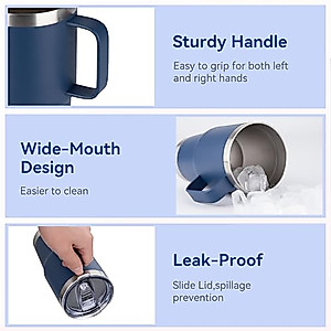HASLE OUTFITTERS 20oz Tumbler with Lid, Stainless Steel Tumbler with Handle, Metal Insulated Travel Coffee Mug with Handle, Double Wall Vacuum Spill Proof Tumbler Cup, Navy 1 Pack
