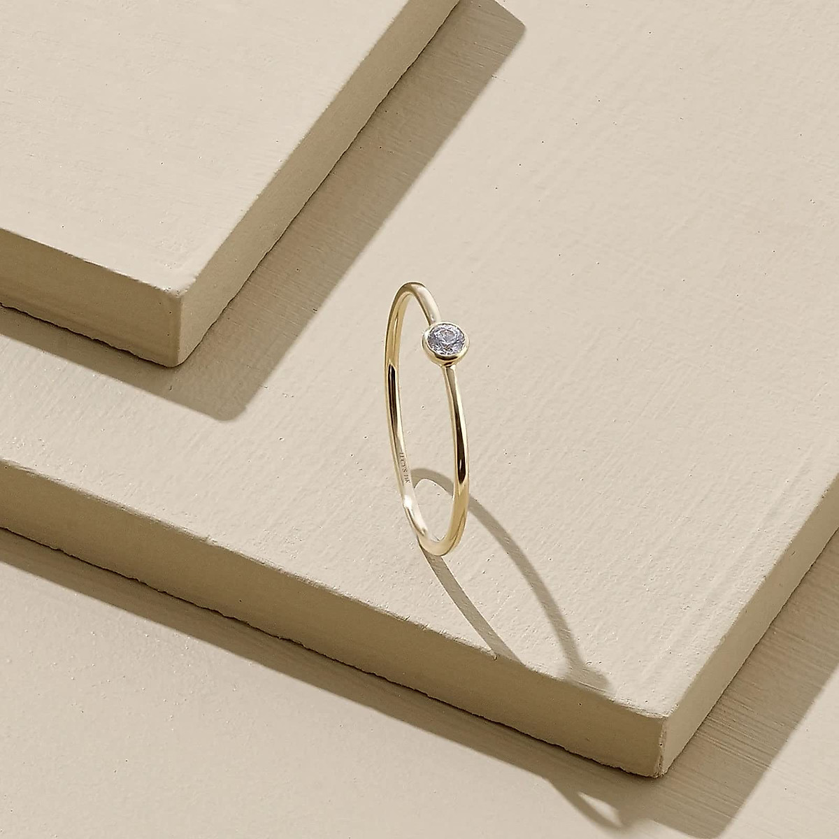 CTIEIP 10K 14K 18K Gold 0.06 Carat Natural Bezel Set Solitaire Diamond Engagement Ring for Women Diamond Wedding Stackable Band Jewelry Gift for Wife (0.06 Carat, G-H Color, I2-I3 Clarity)