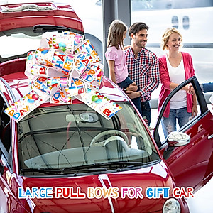 Retrowavy 2 Pcs 16 Inch Large Birthday Pull Bow for Present Gift Wrapping Birthday Bows Giant Gift Bow for Car Colorful Car Ribbon Bow for Birthday Party Holiday Gifts Presents