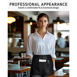 Syntus 12 Pack Server Aprons with 3 Pockets, Water Resistant Waitress Waist Apron for Women Men, Server Apron with Large Pockets for Waitress Book, Phone & Cutleries, 11.5-inch Black