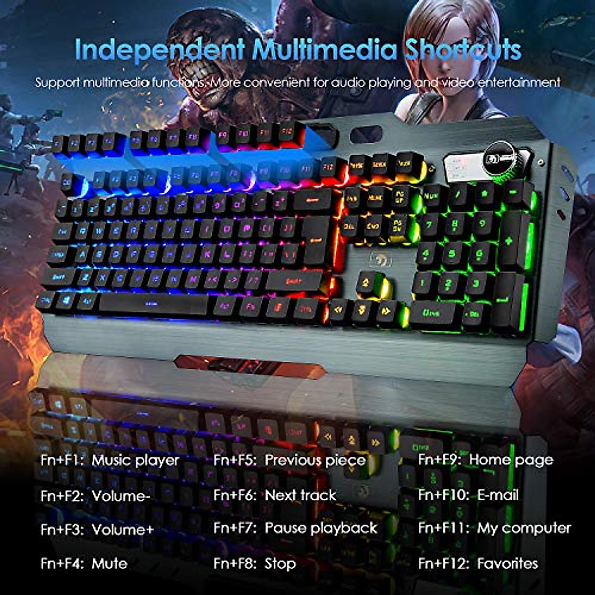Wireless Gaming Keyboard and Mouse,16 Kinds RGB LED Backlit Rechargeable Keyboard Mouse with 4800mAh Battery Metal Panel,Mechanical Feel and Gaming Mute Mouse for Computer Gamers(Black RGB Backlit)