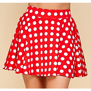MBJ WB211 Women's Basic Versatile Stretchy Flared Skater Skirt for Girl S RED_Polka