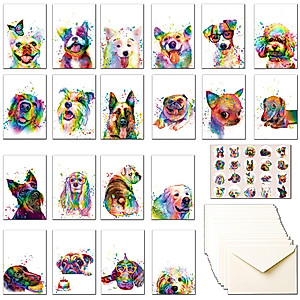 20 Greeting Cards, Rainbow dog Thank You Cards With Envelopes & Stickers-Watercolor Painted Dogs Thank You cards Bulk Note Cards Stationery Box Set For All Occasions Birthday Thank You Wedding.