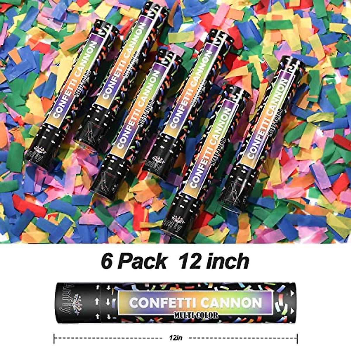 Confetti Cannon Party Confetti Poppers (6 Pack) - Anfly Multicolor Confetti Shooters, Biodegradable Confetti Blaster for Birthday, Graduation, Wedding, Christmas, New Year's Eve