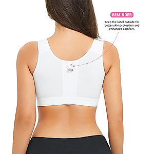 BRABIC Zip Front Closure Everyday Bra for Women Post Surgery Compression Support with Adjustable Straps Wirefree (Medium, White)