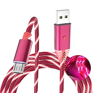 LED Micro USB Cable with Switch Compatible with Samsung Galaxy S7 Edge S6 S5 S2 J7 J7V J5 J3 J3V J2, LG K40 K20, Fire Tablet, PS4, Xbox, Kindle Micro USB Charging Cord (Red,5ft)
