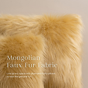 Phantoscope Pack of 2 Faux Fur Throw Pillow Covers Cushion Covers Luxury Soft Decorative Pillowcase Fuzzy Pillow Covers for Bed/Couch,Ginger 18 x 18 Inches