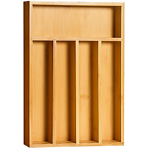 Utopia Kitchen Bamboo Silverware Organizer- 5 Compartments - Bamboo Drawer Organizer - Bamboo Hardware Organizer (Natural)