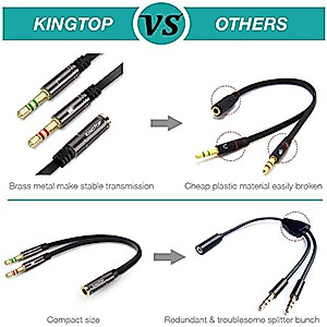 KINGTOP Headset Splitter Cable 3.5mm Female to 2 Male for PC Computer and Old Version Laptop