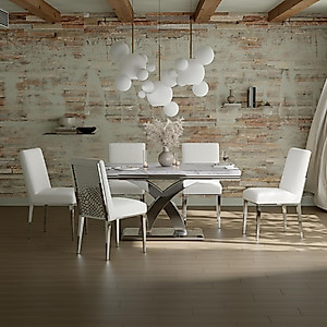 AUZ Dining Table, 65" Rectangular Modern Kitchen and Dining Room Table with Silver Double X Base in White Silver