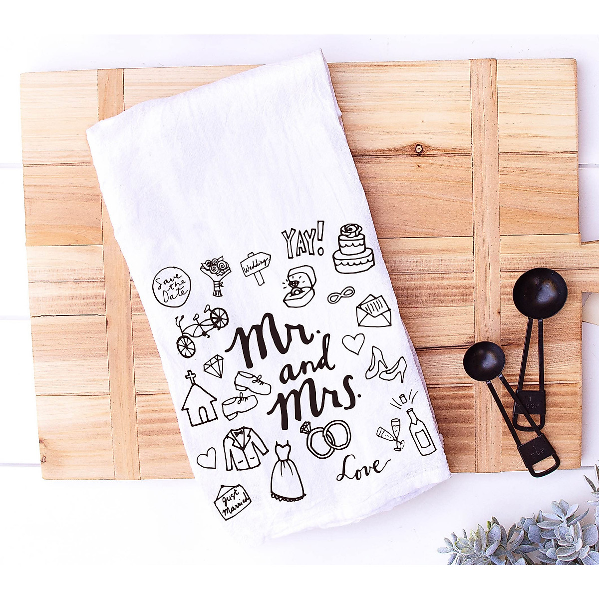 Handmade Kitchen Towel for Mr. and Mrs. - Newlywed or Engagement Gift, Housewarming and Hostess Gift (Mr. and Mrs. Kitchen Towel)