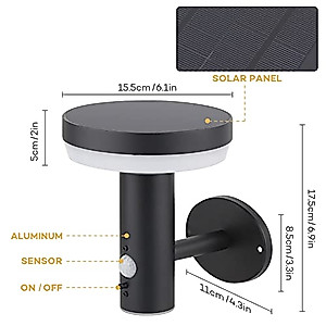 TJCoLUX Outdoor Solar Wall Light with Motion Sensor Exterior Aluminium Black Finish Wall Sconce IP44 Waterproof 4000K Outdoor Light Fixture for Fence Patio Porch Garden