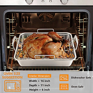 LIANYU Roasting Pan, 14 Inch Turkey Roaster Pan with 2 Racks, Heavy Duty Stainless Steel Lasagna, Pan, Deep Broiling Pan for Turkey, Chicken, Dishwasher Safe