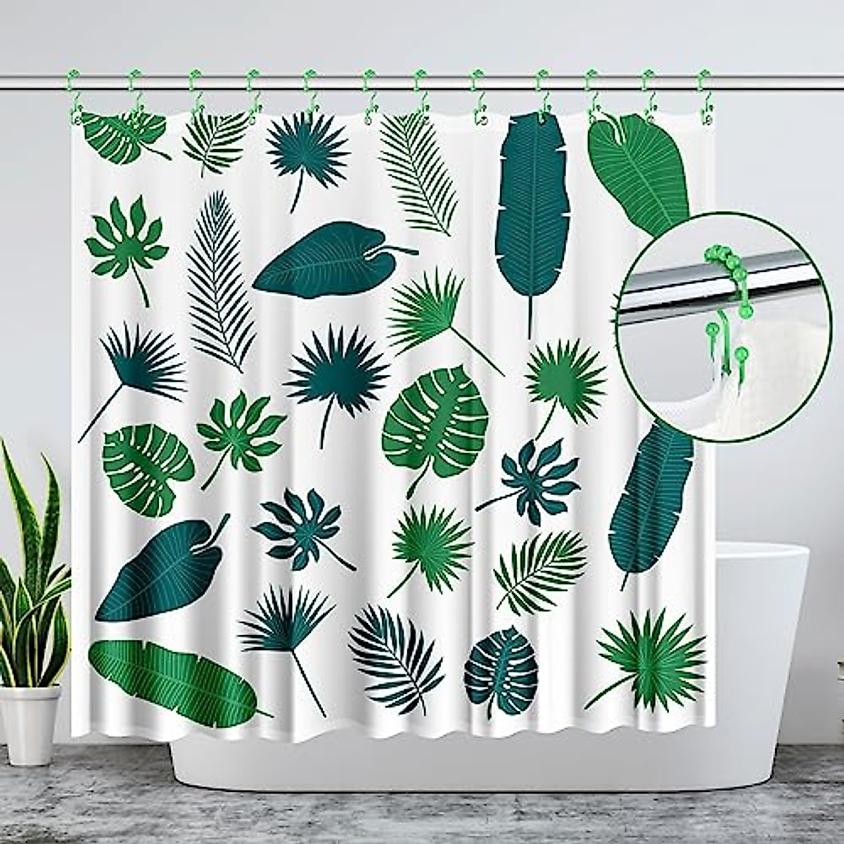 Qazvmlp Shower Curtain Hooks,304 Stainless Steel Shower Rings for Bathroom,Double Glide Shower Hooks for Bathroom Shower Curtain Rods Curtains,Set of 12 Hooks,Fluorescent Green（Style A）