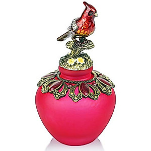 YU FENG Vintage Empty Refillable Perfume Bottles Realistic Jeweled Bird Stopper Red Glass Ornament