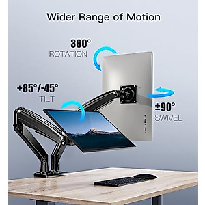 HUANUO Dual Desk Monitor Stand, for Two 13-35" Screens with USB, Height Adjustable Ultrawide Double Gas Spring Arm for 2 Monitors, 75 x 75mm/100 x 100mm VESA Mount, Hold up to 26.4lbs/Arm