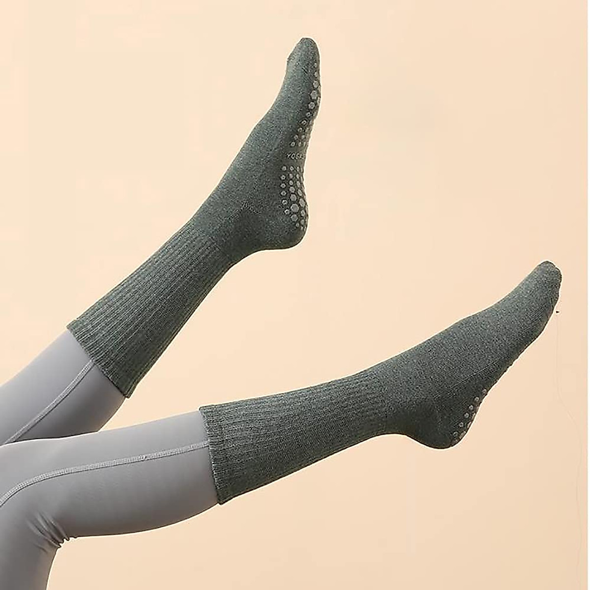 PIGOLDOG Yoga Socks For Women,Non Slip Skid Socks,Knee High Socks,Ideal for Pilates,Pure Barre, Ballet,Dance,Barefoot Workout 1 Pair (Green)