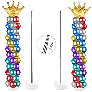 Voircoloria Balloon Column Stand for Floor Set of 2, Adjustable Balloon Arch Stand Balloon Tower Pillar with Reusable Water Bags for Halloween Gender Reveal, Baby Shower, Birthday Party Decorations