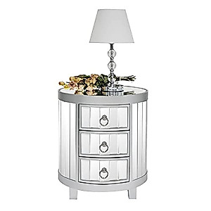 FFNUM Bedside Table Round Bedside Table 3 Drawer Mirror Bedroom Living Room Storage Cabinet Side Cabinet Furniture Mirror Cabinet Night Stand