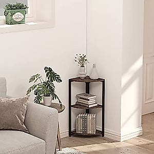 XRESLUCO Corner Shelf, 3-Tier Corner Bookshelf, 12 x 12 x 28.5 Inches Corner Shelf Stand for Living Room, Bedroom and Home Office, Easy to Assemble, Rustic Brown