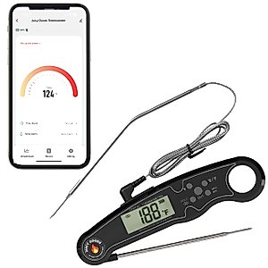 Bluetooth Digital Meat Thermometer- Dual Probe BBQ Thermometer- Cooking Thermometer with Mobile App Rechargeable Battery & Built-in Magnet-Water Resistant Instant Read Food Thermometer