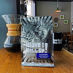 Wake The Hell Up! 12oz Ultra-Caffeinated Blueberry Ground Coffee, Low Acid, Medium-Dark Roast