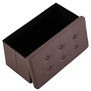 Guangshuohui Storage Ottoman Bench, Faux Leather Footrest Ottoman, Storage Bench Suit for Bedroom,Living Room and Hallway (Dark Brown, Glossy Pull Point)