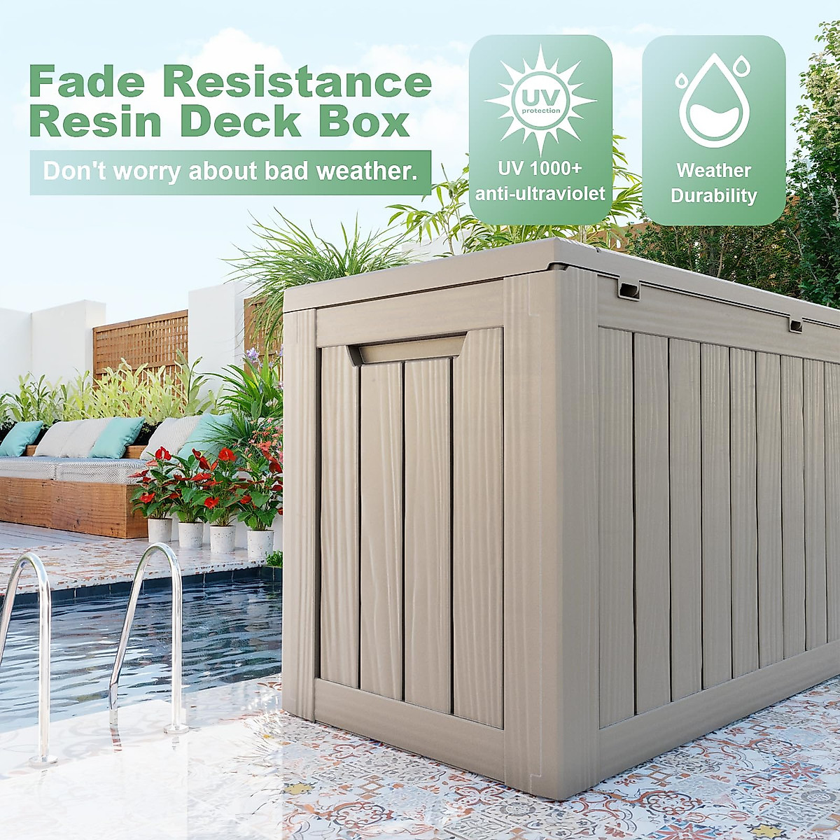 DRATO 80 Gallon Large Deck Box, Outdoor Storage Box for Patio Furniture, Patio Cushions, Gardening Tools, Pool Supplies 480lbs Weight Capacity,Waterproof Resin Storage Boxes (Grey)…