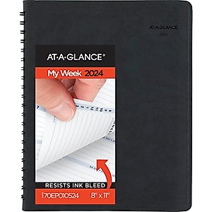 AT-A-GLANCE 2024 Weekly Appointment Book Planner, 8" x 11", Large, The Action Planner, Black (70EP010524)
