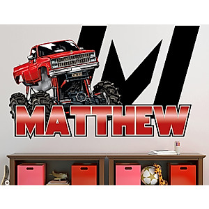 Personalized Monster Truck Wall Decals - Monster Truck Wall Stickers for Wall Decor - Monster Truck Room Decor for Boys - Monster Jam Wall Decals for Kids Bedroom - Customized Name Wall Decor