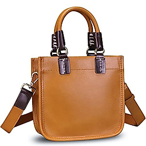 Genuine Leather Small Phone Bag Top Handle Handbag for Women Little Vintage Shoulder Bag Handmade Tiny Crossbody Satchel (Brown)