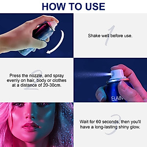 Shiny Glitter Spray, Body and Hair Glitter Spray, 2.11fl.oz Spray Glitter Body Glitter for Women, Spray On Glitter Fine Glitter Body Shimmer Party Rave Festival Accessories