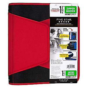 Five Star 1-1/2 Inch Zipper Binder, 3 Ring Binder, 3-Pocket Expanding File, Durable, Color Selected For You (28012)