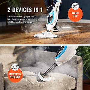 PurSteam Steam Mop Cleaner 10-in-1 with Convenient Detachable Handheld Unit, Laminate/Hardwood/Tiles/Carpet Kitchen - Garment - Clothes - Pet Friendly Steamer Whole House Multipurpose Use