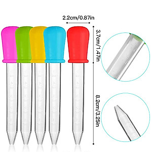 HiMo 10 Pack Liquid Pipettes Droppers Silicone 5ml Clear Medicine Eye Dropper for Kids with Bulb Tip & Clean Brush for Candy Mold, Gummy Bear, Gelatin Maker, Oil Science, Crafts Projects (10 Colors)