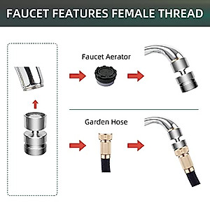 iFealClear Sink Faucet Adapter, Faucet Aerator Adapter to Garden Hose with 360 Degree Swivel Ball Joint, Female 55/64-Inch Sink Aerator, Garden Hose with Adapter Male to Male/Female to Male, Chrome