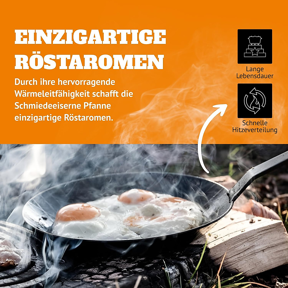 Petromax Wrought Iron Skillet, Long Handle Pan Conducts Heat Evenly, Indoor/Outdoor Camping Cookware for Campfire or Home Kitchen Use, Stove to Table Serveware, 20.8"